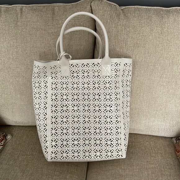 Tory Burch | Bags | Tory Burch White Pvc Tote Bag | Poshmark